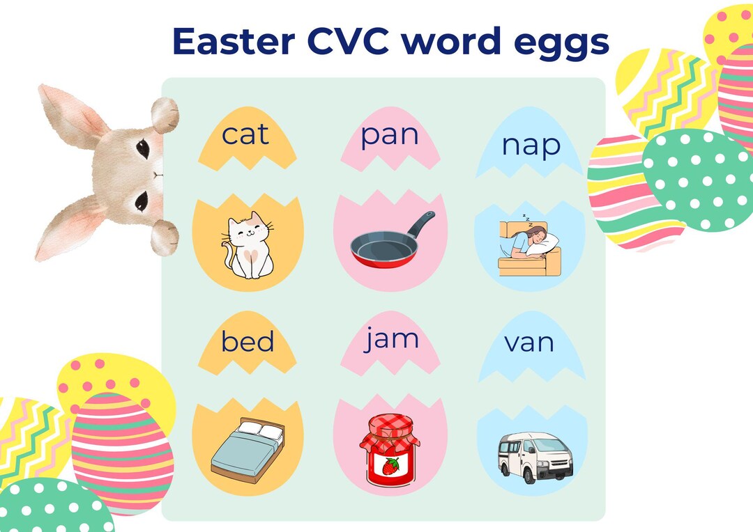 Easter Egg CVC Word Matching | Printable Phonics Worksheet for Kids ...