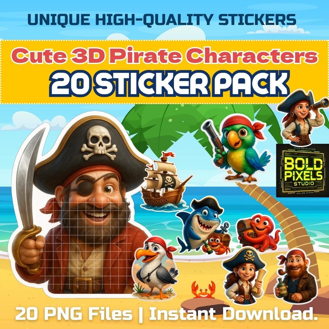 Pirate Sticker Pack – 20 Dreamworks/pixar Style Digital Stickers | Cute ...
