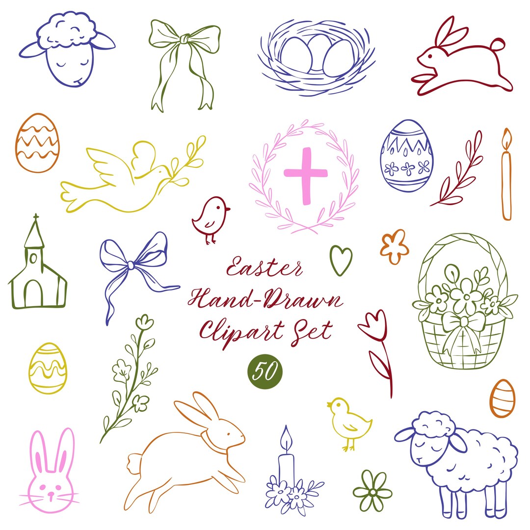 Easter Clipart Set, Hand Drawn Spring Line Art, Christian Easter SVG ...