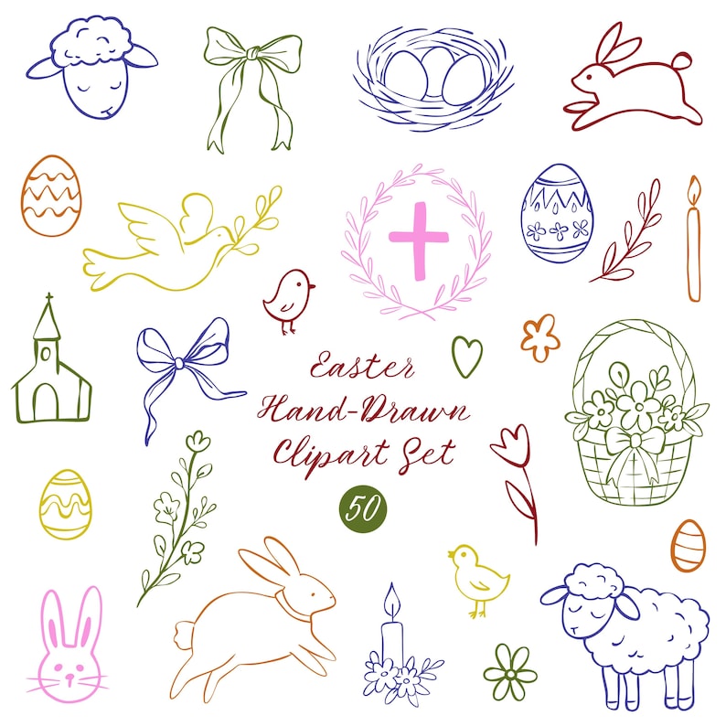 Easter Clipart Set, Hand Drawn Spring Line Art, Christian Easter SVG ...