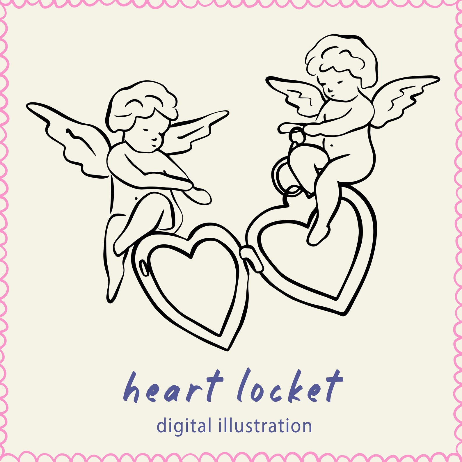 Vintage Cherub Heart Locket PNG SVG Outline Clipart Whimsical Love ...