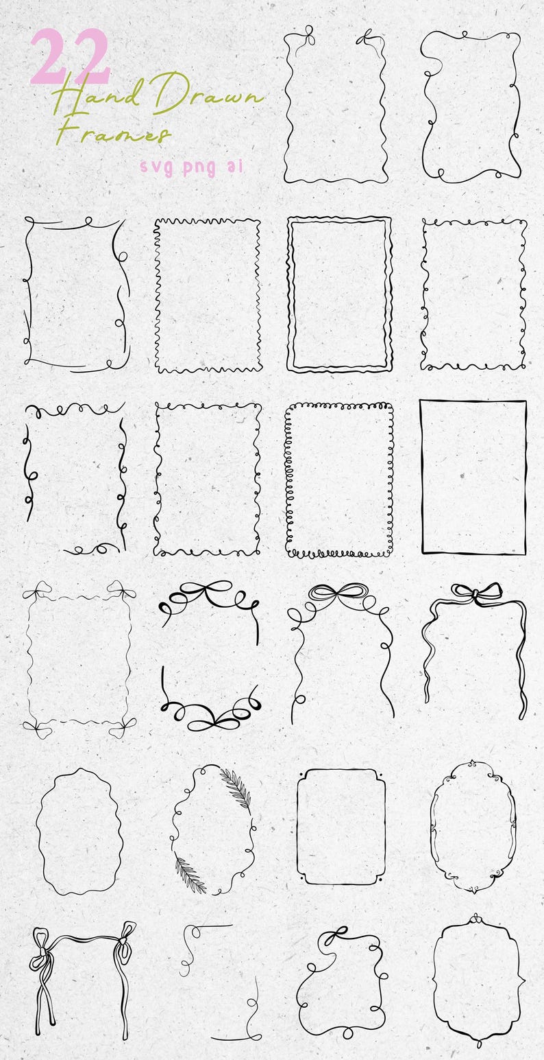 Whimsical Wedding Frames, Playful Hand-drawn Set, Doodle-style SVG and ...