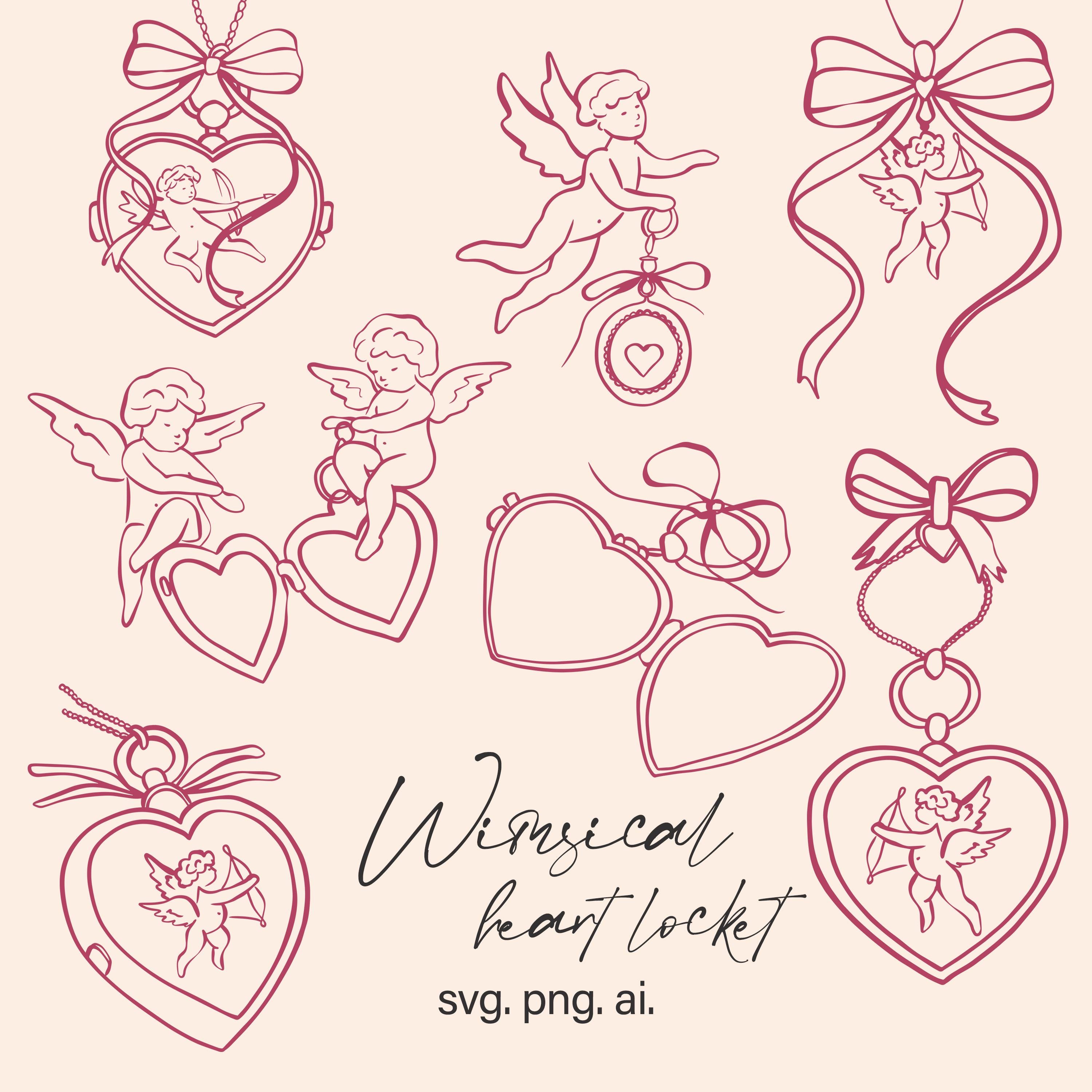 Heart Locket Cherub Clipart: Whimsical Wedding Graphics (SVG, PNG, AI ...
