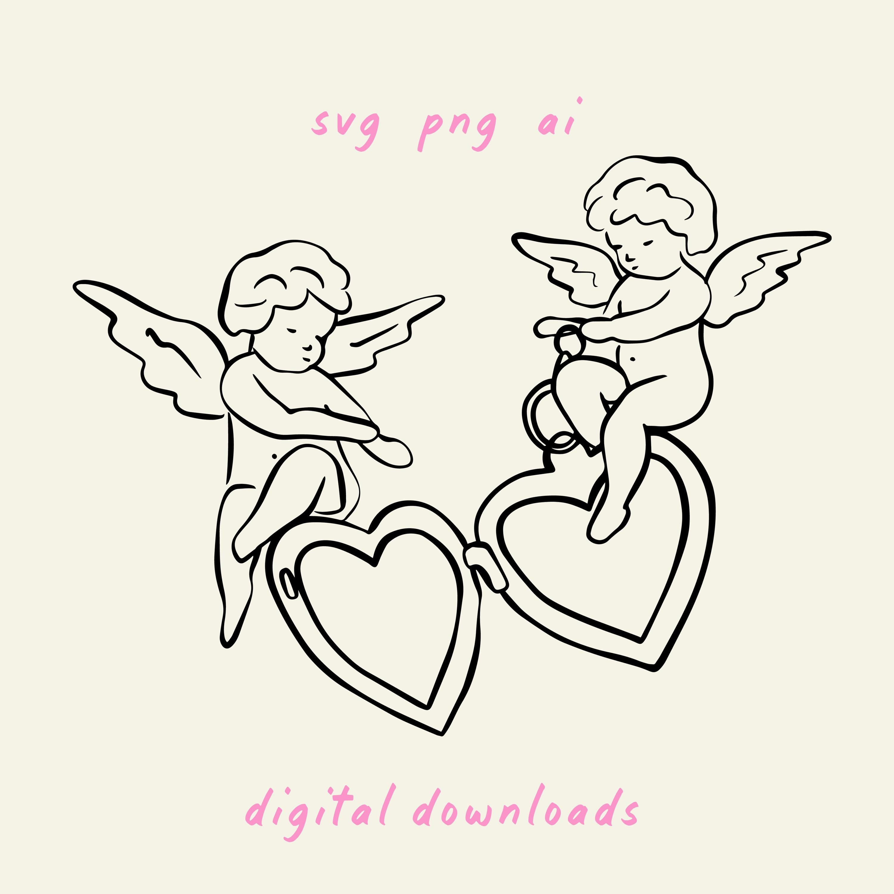 Vintage Cherub Heart Locket PNG SVG Outline Clipart Whimsical Love ...