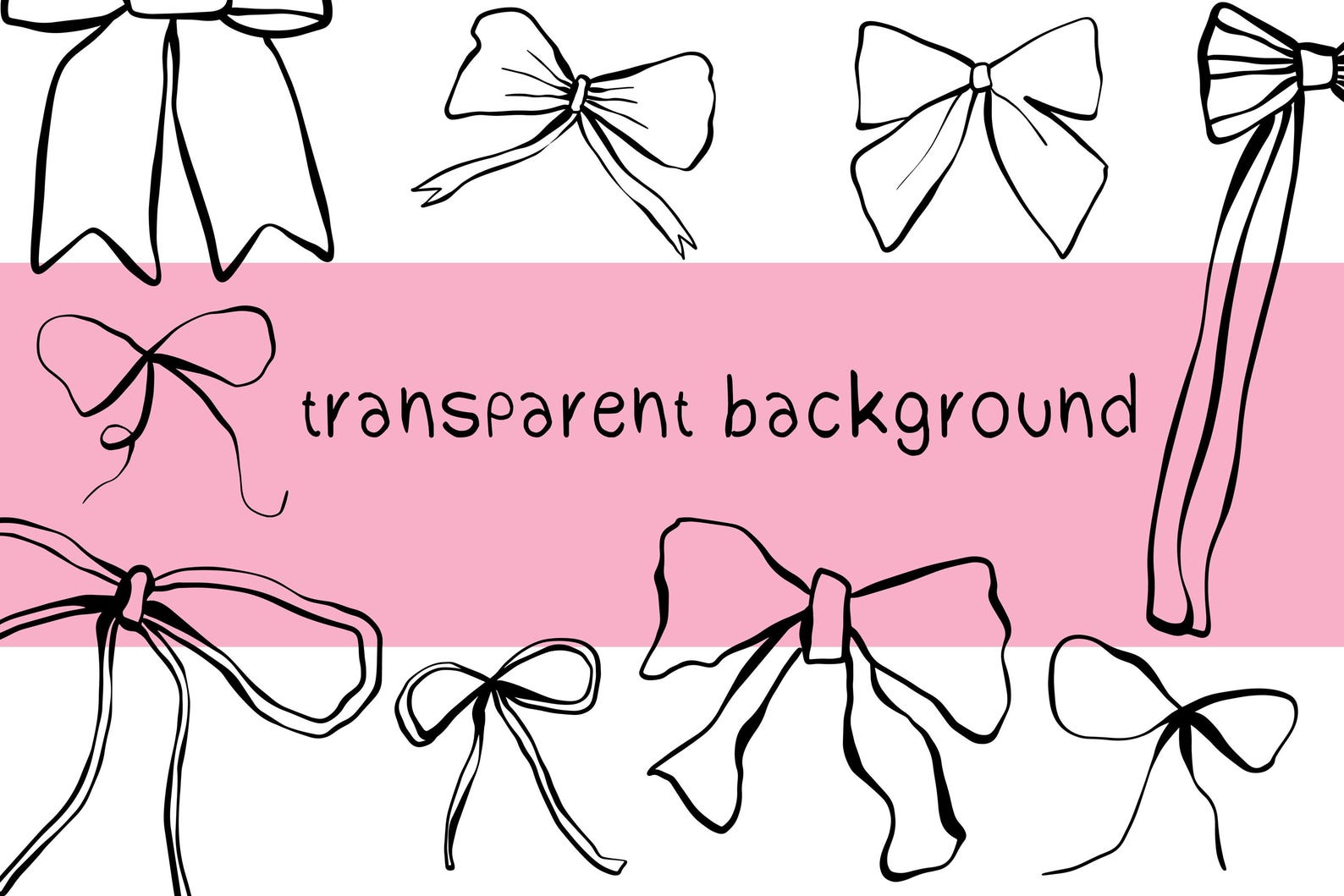 Fancy Bow Line Illustration Clipart Set, Whimsical Bow, Transparent PNG ...