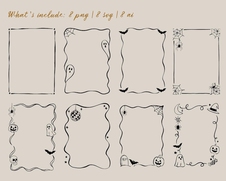 Whimsical Halloween Frame Clipart PNG SVG Spooky Borders Cute Frame ...