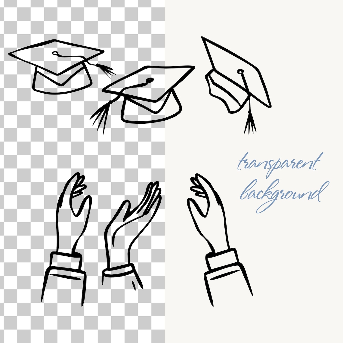 Graduation Clipart Hand-drawn Graduation Line Art Illustrations ...