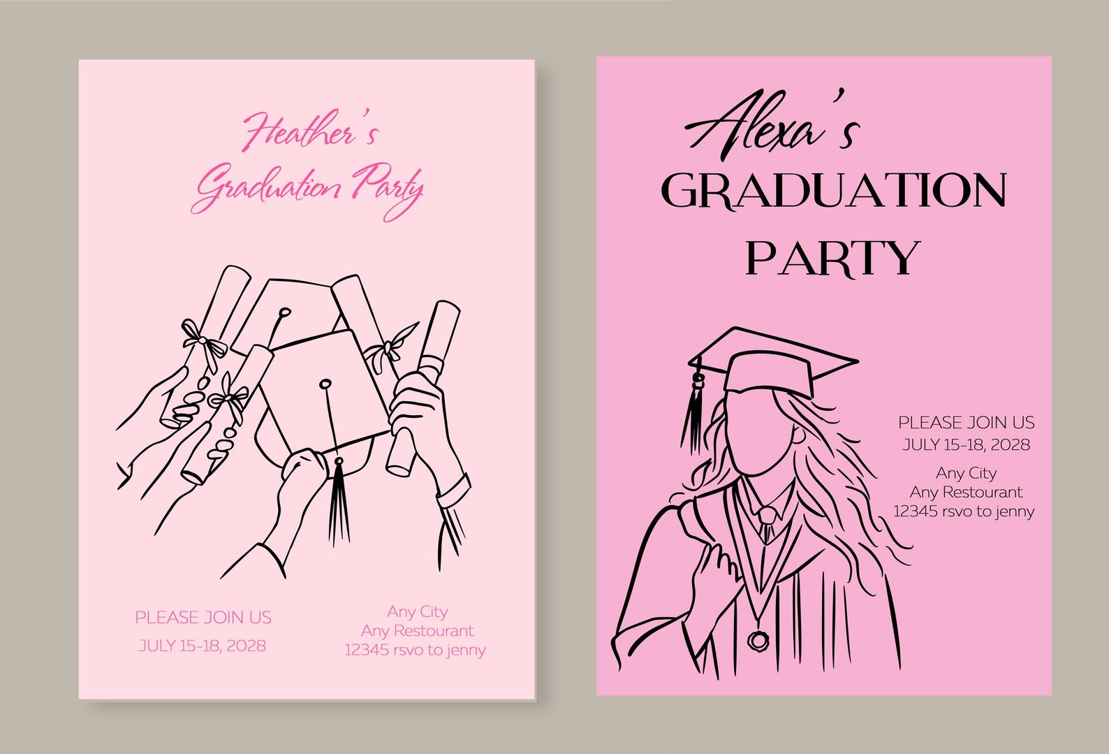 Graduation Clipart Hand-drawn Graduation Line Art Illustrations ...