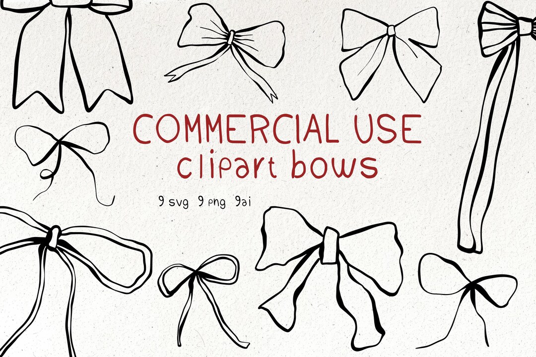 Fancy Bow Line Illustration Clipart Set, Whimsical Bow, Transparent PNG ...