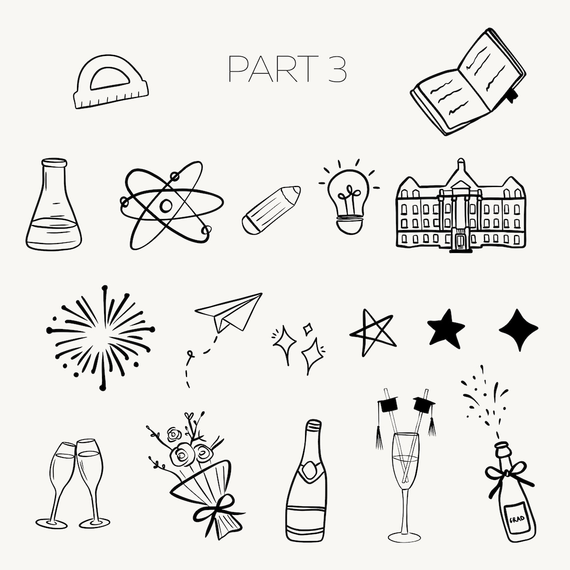 Graduation Сlipart SVG PNG Set Line Art Clipart Bandle Illustrations ...