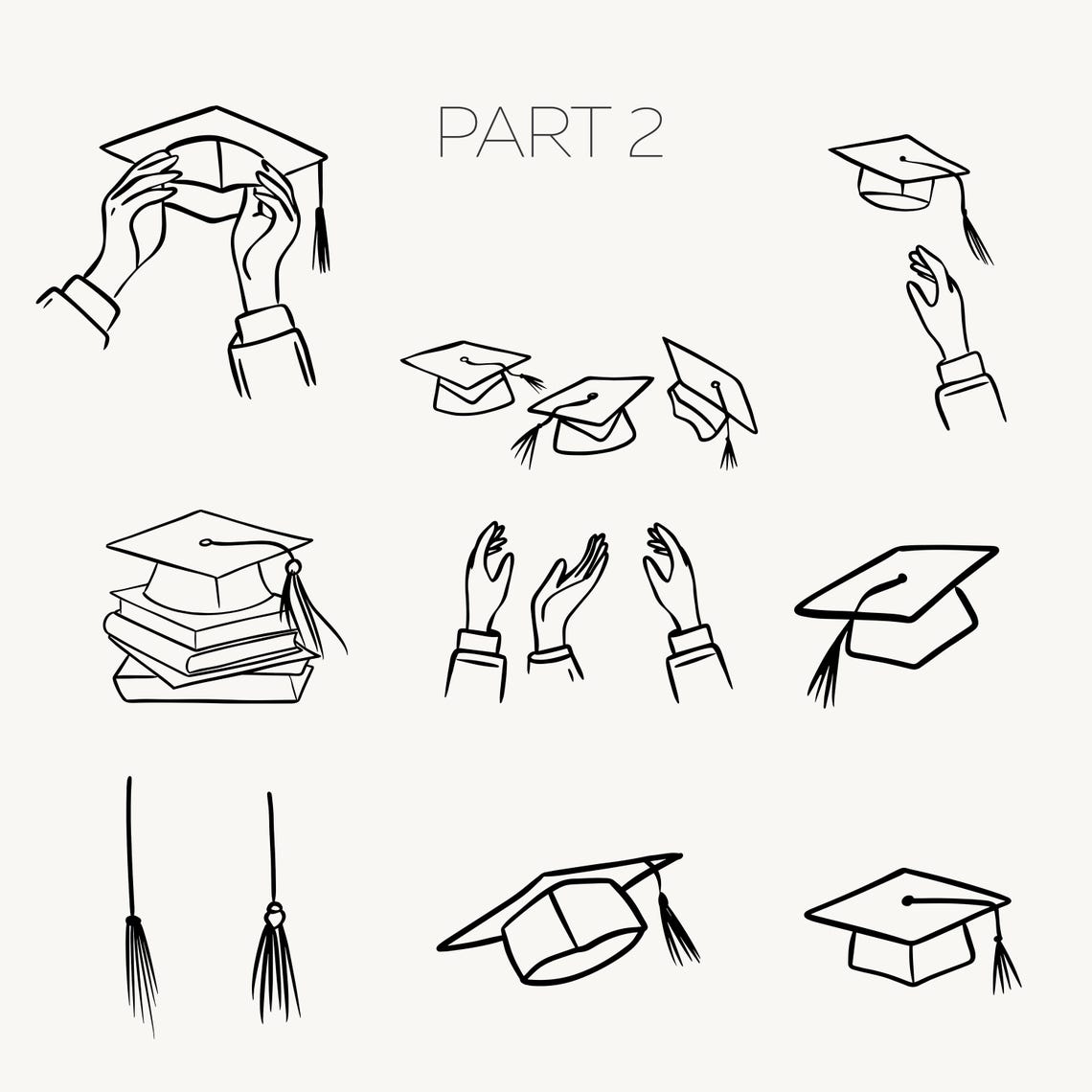 Graduation Сlipart SVG PNG Set Line Art Clipart Bandle Illustrations ...