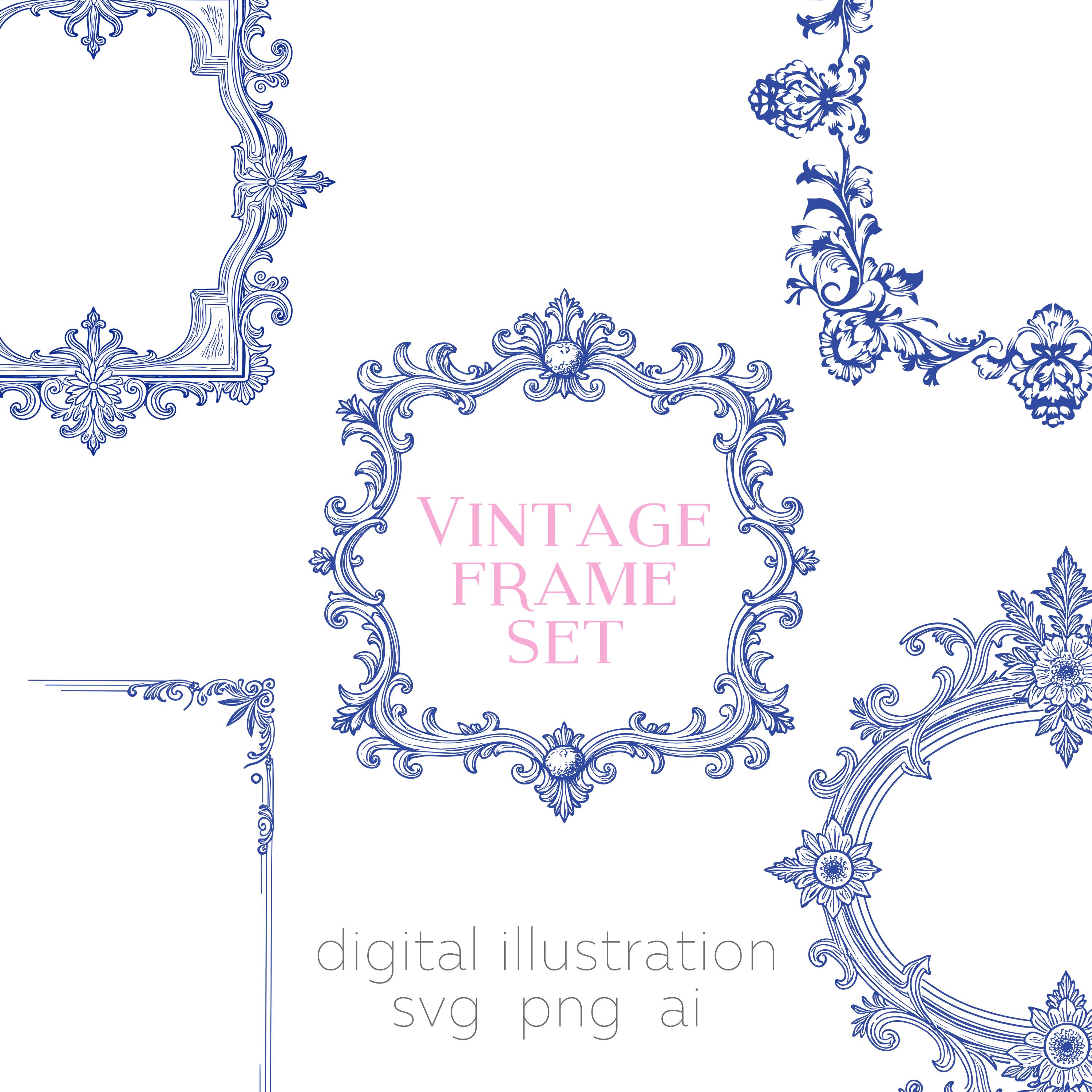 Vintage Baroque Frame Clipart Set: Ornate Floral Borders (SVG, PNG, AI ...