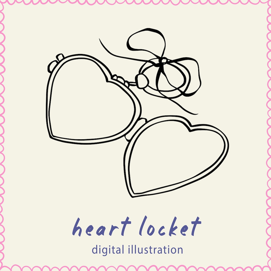 Vintage Heart Locket PNG SVG Outline Clipart Whimsical Love Printable ...