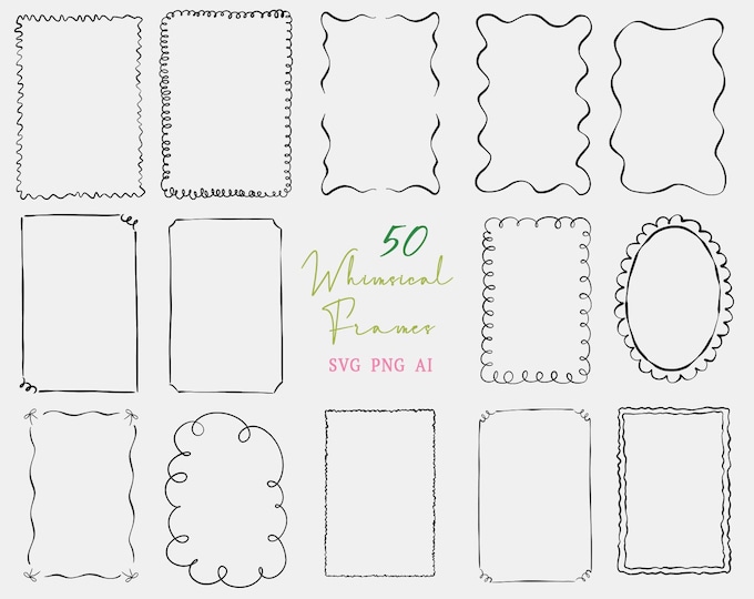 Hand Drawn Frames SVG Whimsical Frame Set Clipar PNG Frames Squiggly ...