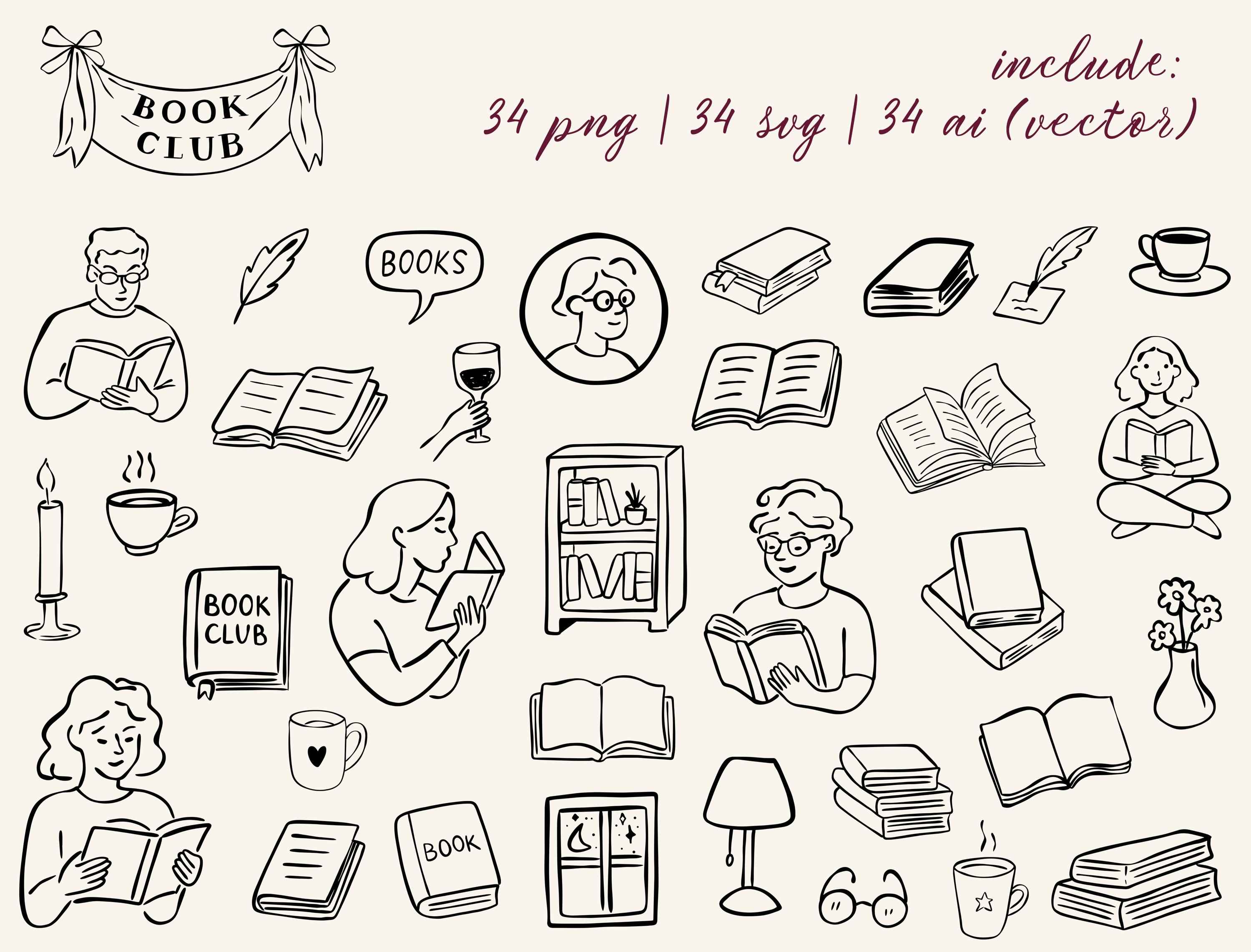 Book Club Clipart Bundle | Reading Illustrations Set | Cozy Library ...