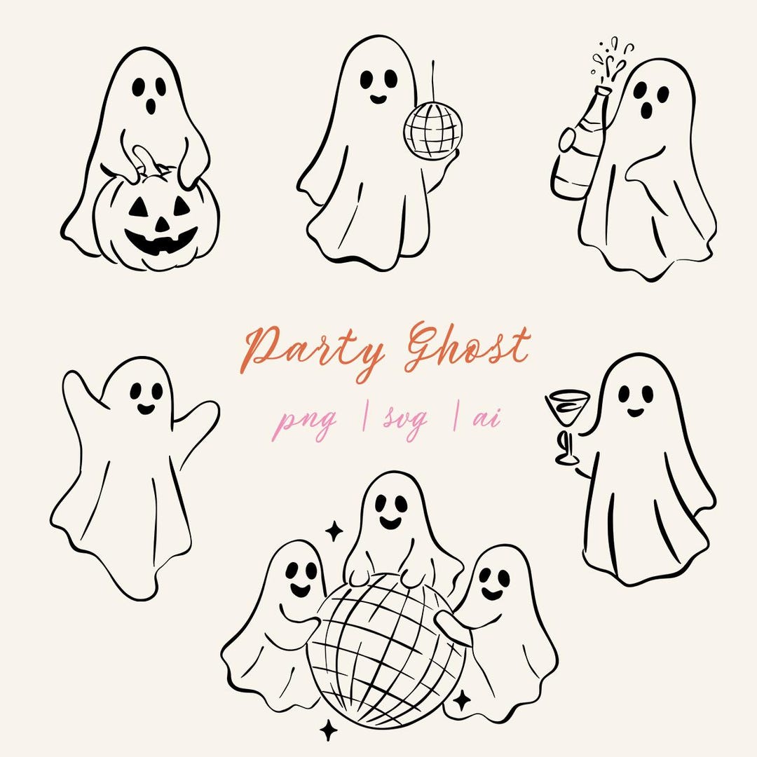 Party Ghost Clipart Set Halloween Ghosts PNG SVG Spooky Cute Ghosts for ...