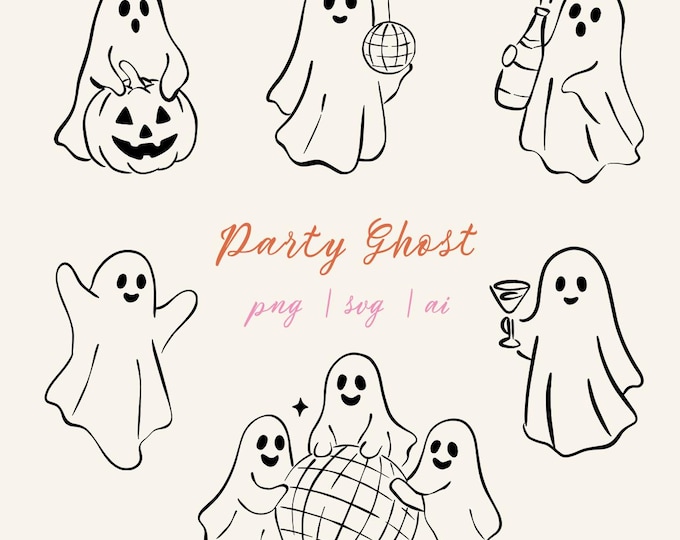 Party Ghost Clipart Set Halloween Ghosts PNG SVG Spooky Cute Ghosts for ...
