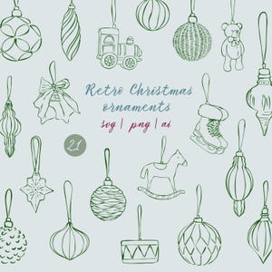 Christmas Clipart Set: Vintage Line Art Ornaments SVG PNG Hand Drawn ...