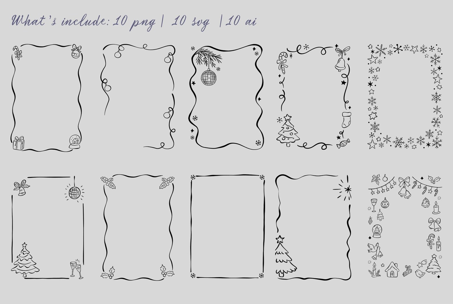 Whimsical Christmas Frame Clipart PNG SVG Holiday Borders Cute Frame ...