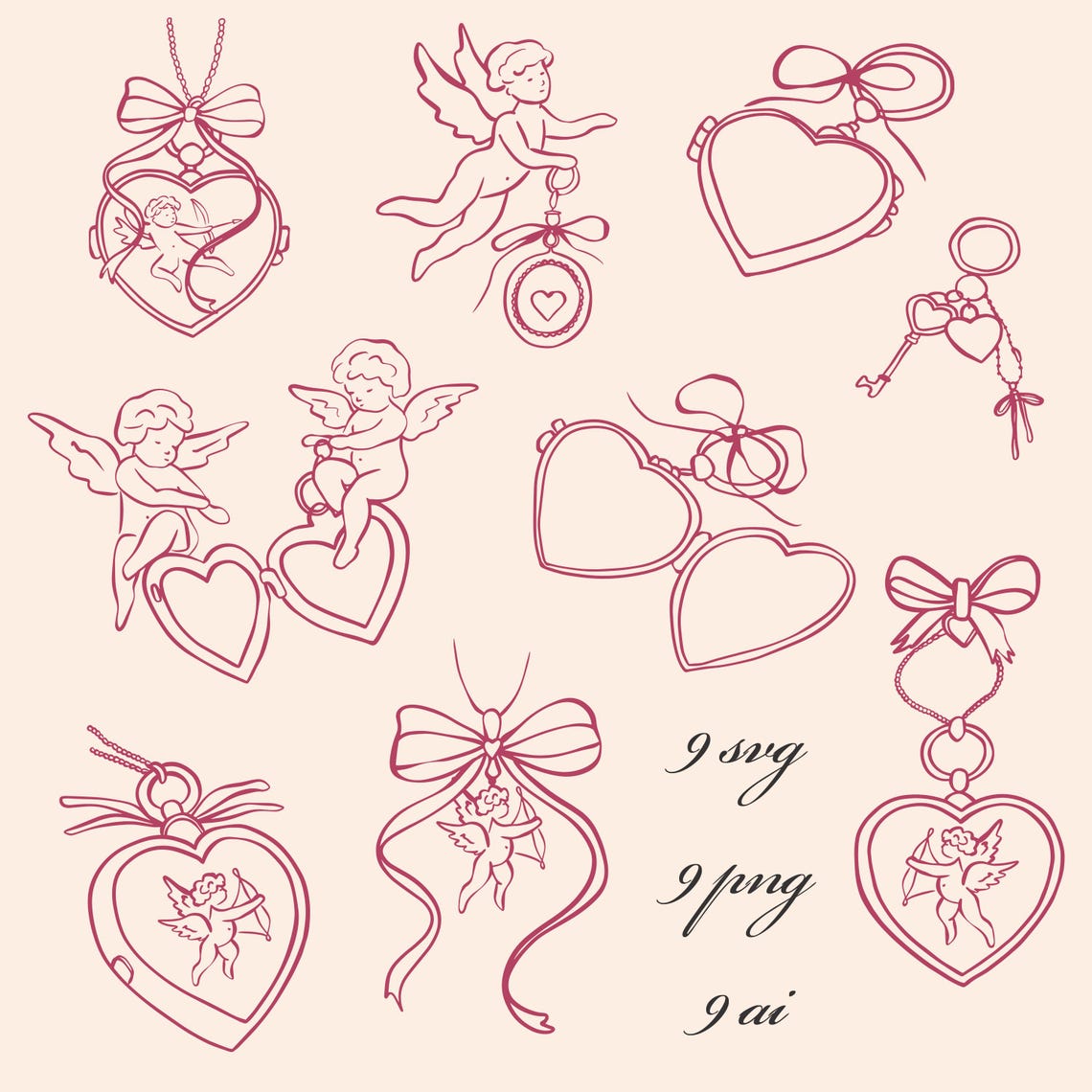 Heart Locket Cherub Clipart: Whimsical Wedding Graphics (SVG, PNG, AI ...