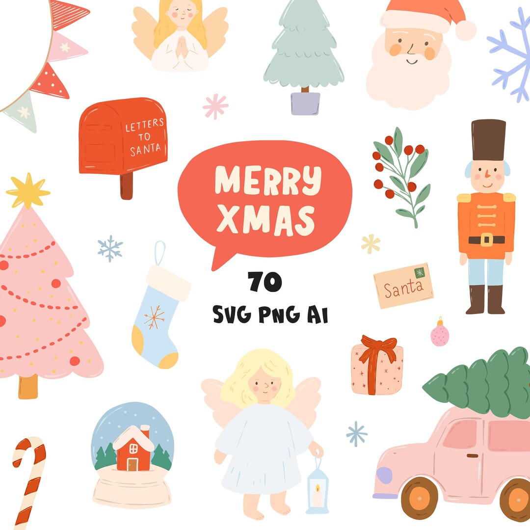 Christmas Clipart Set, Hand-drawn Holiday Illustrations PNG SVG ...