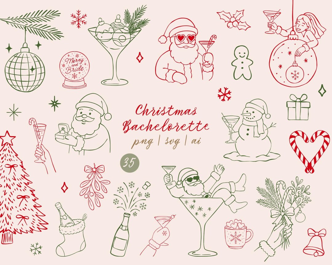 Christmas Bachelorette Clipart Set Holiday Party SVG PNG Whimsical ...