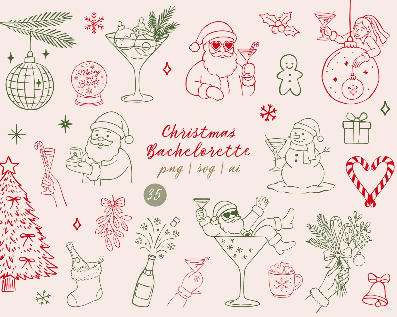 Christmas Bachelorette Clipart Set Holiday Party SVG PNG Whimsical ...