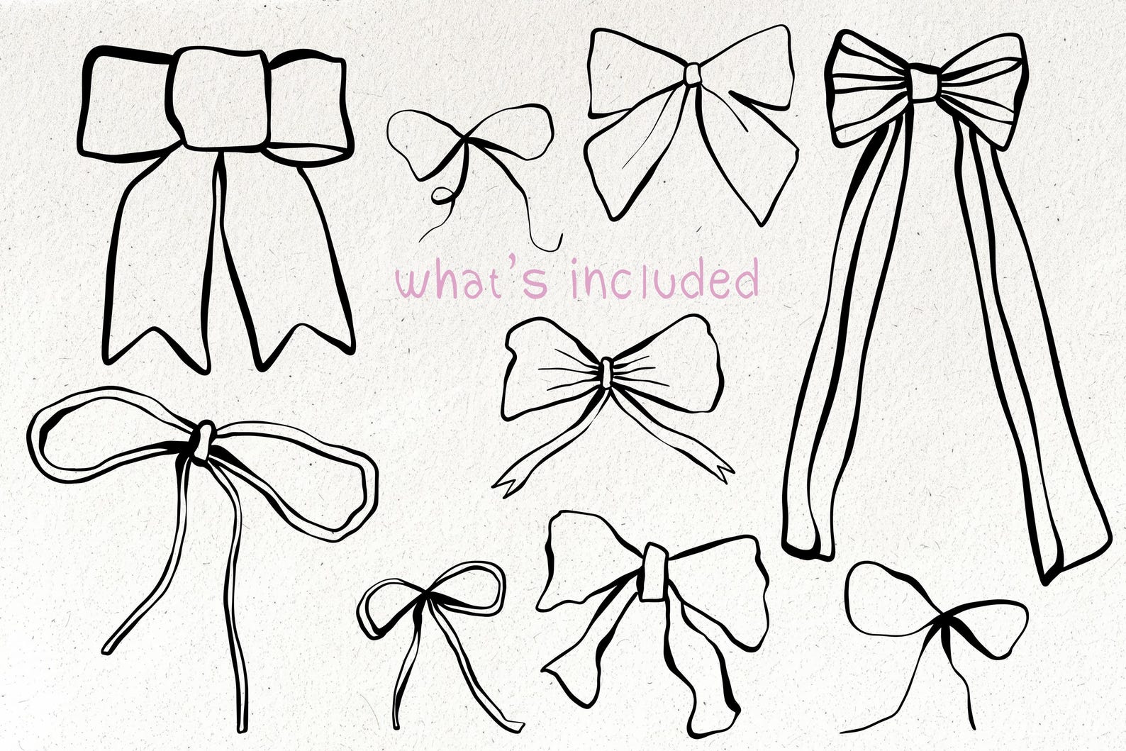 Fancy Bow Line Illustration Clipart Set, Whimsical Bow, Transparent PNG ...