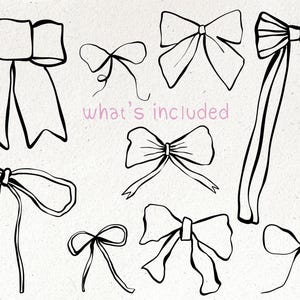 Fancy Bow Line Illustration Clipart Set, Whimsical Bow, Transparent PNG ...