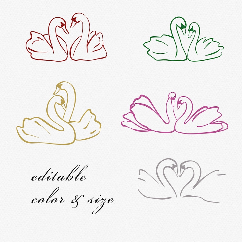 Hand Drawn Romantic Swan Line Art Illustration SVG PNG Elegant Outline ...