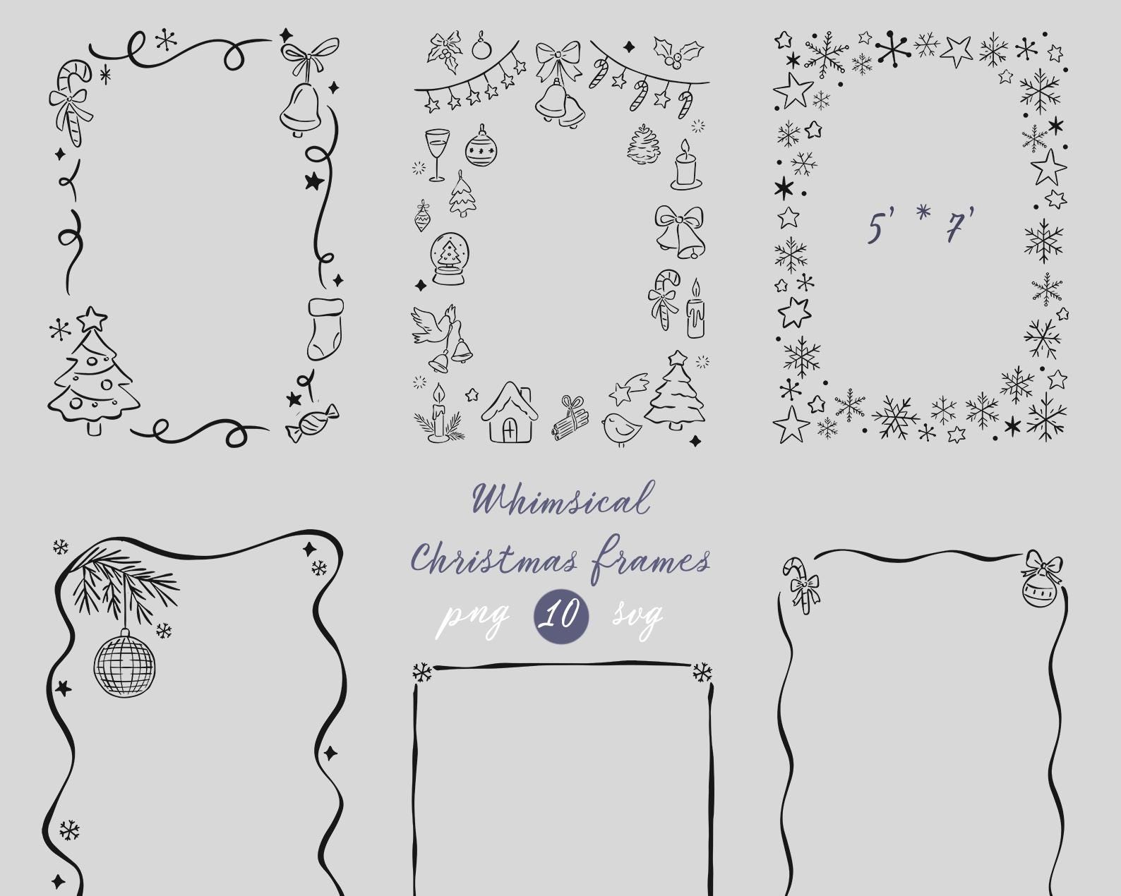 Whimsical Christmas Frame Clipart PNG SVG Holiday Borders Cute Frame ...