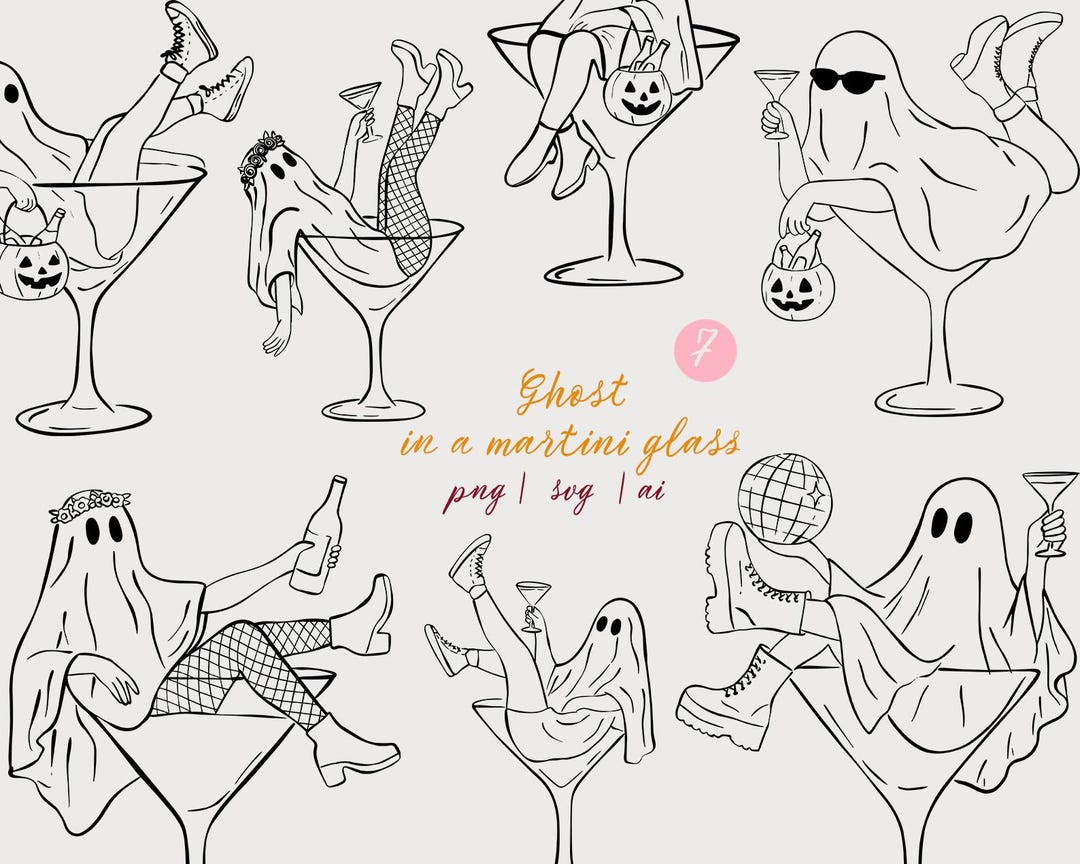 Ghost Women in a Martini Glass Clipart Set SVG PNG Whimsical Ghost ...
