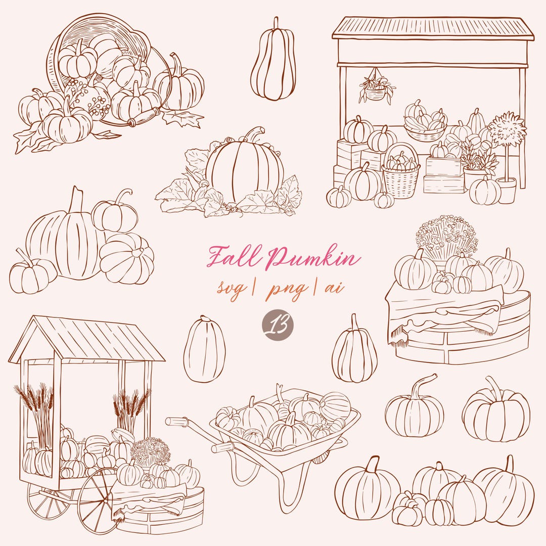 Fall Harvest Pumpkin Clipart PNG SVG Farmer Market Set Rustic Farm ...