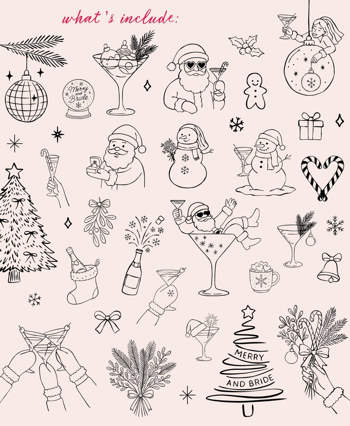 Christmas Bachelorette Clipart Set Holiday Party SVG PNG Whimsical ...