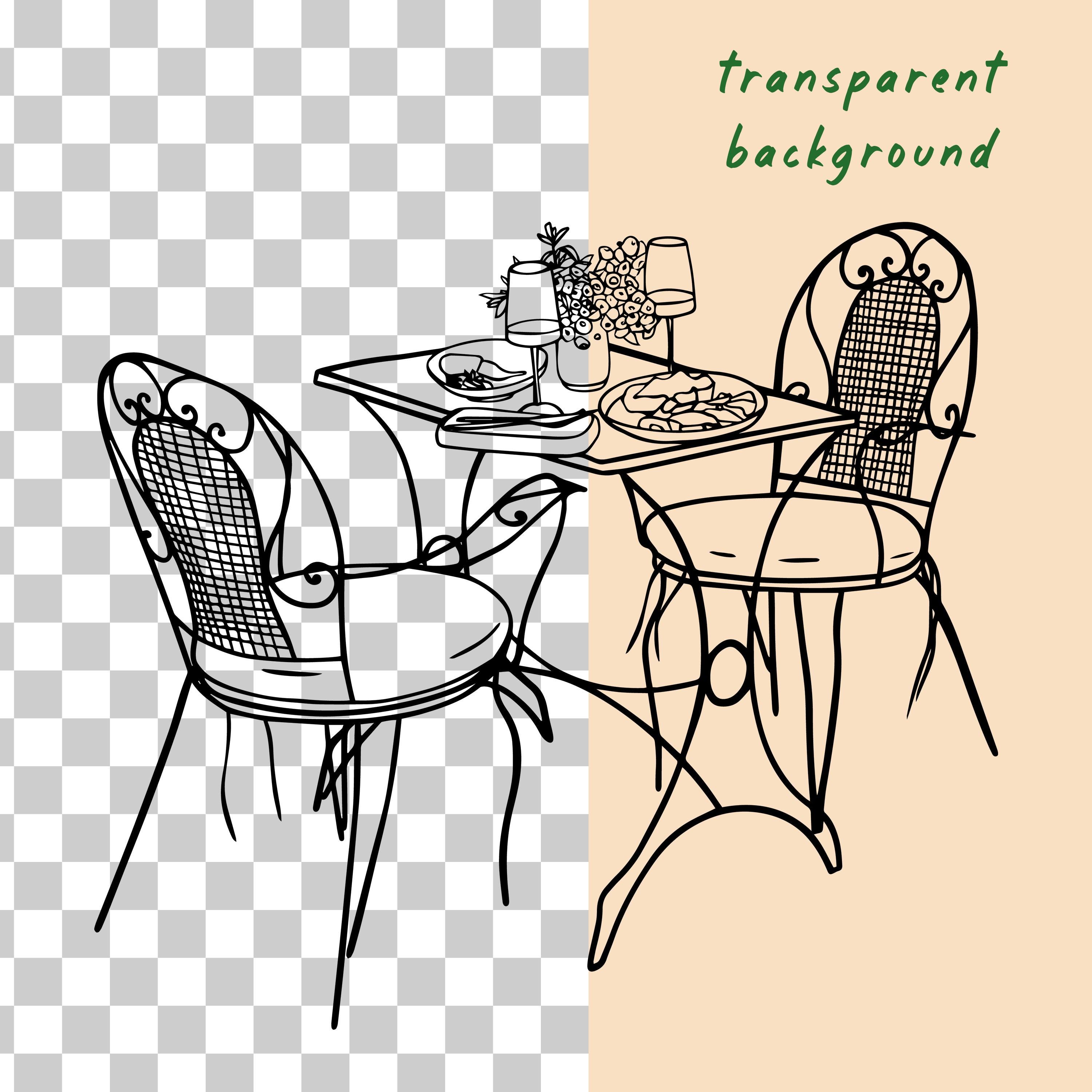 Cafe Tables Line Art Hand Drawn Bistro Table Illustrations Romantic ...