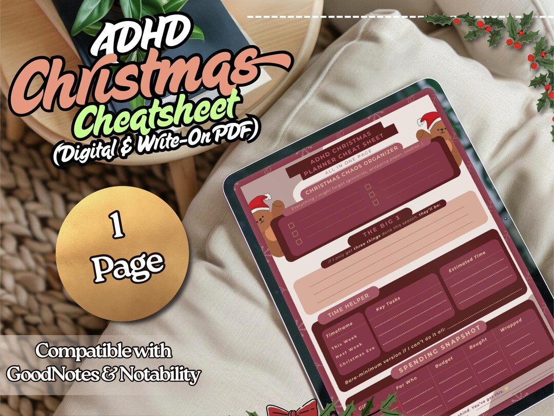 ADHD Christmas Planner Cheat Sheet: Digital Holiday Organizer (write-on ...