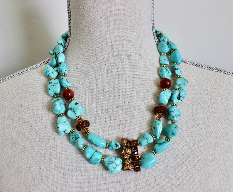 Turquoise Nuggets Two Layers Necklace Cyan Turquoise Natural Stone Statement Necklace - Etsy