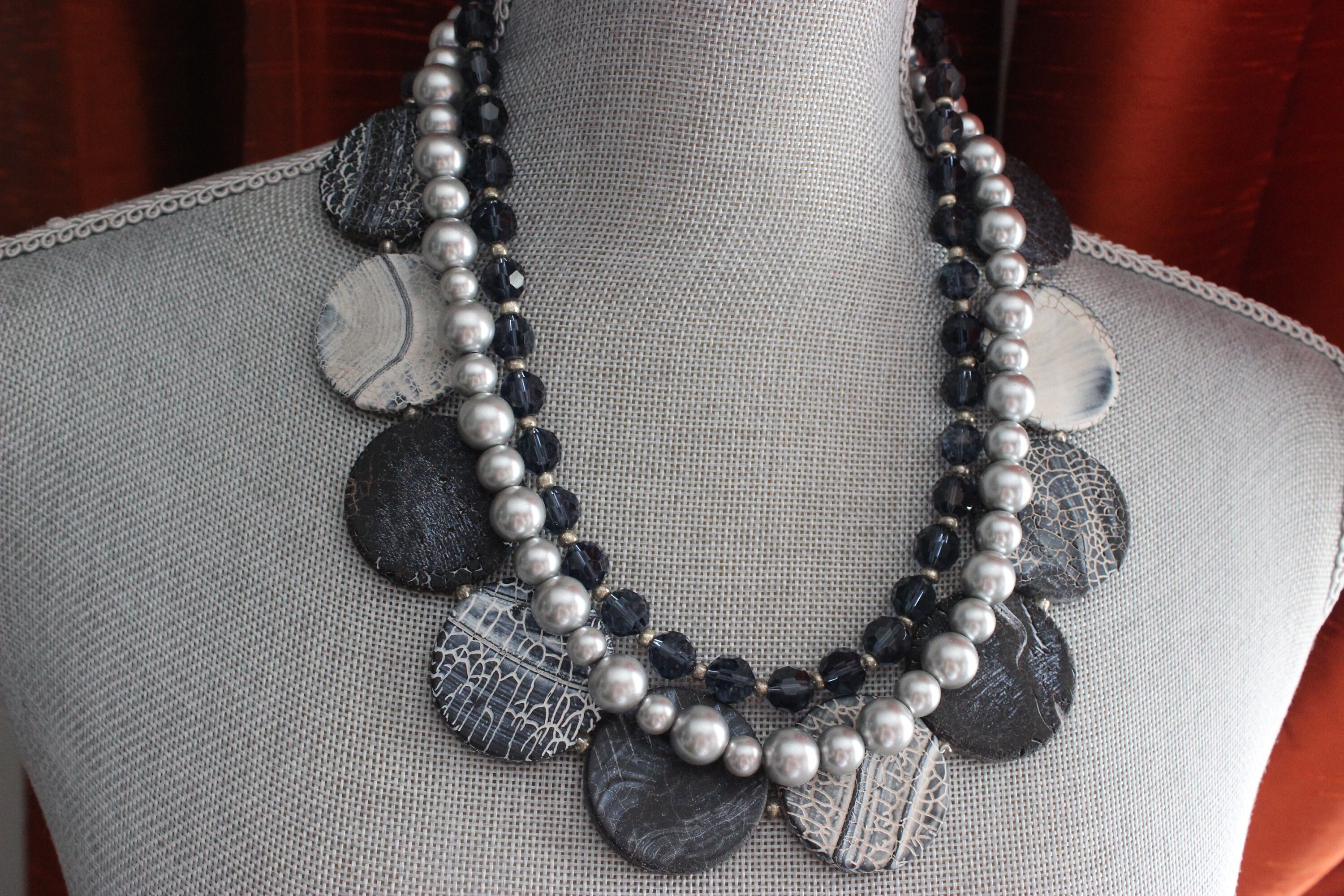 Blue Grey Agate Natural Stone Pearls Crystals Statement - Etsy