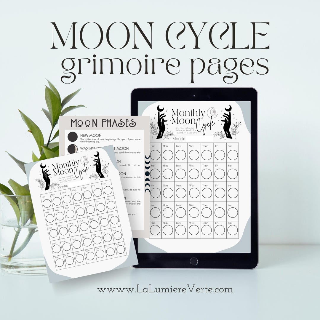 Monthly Moon Cycle Calendar Digital PDF Download Follow the Moon Phases ...
