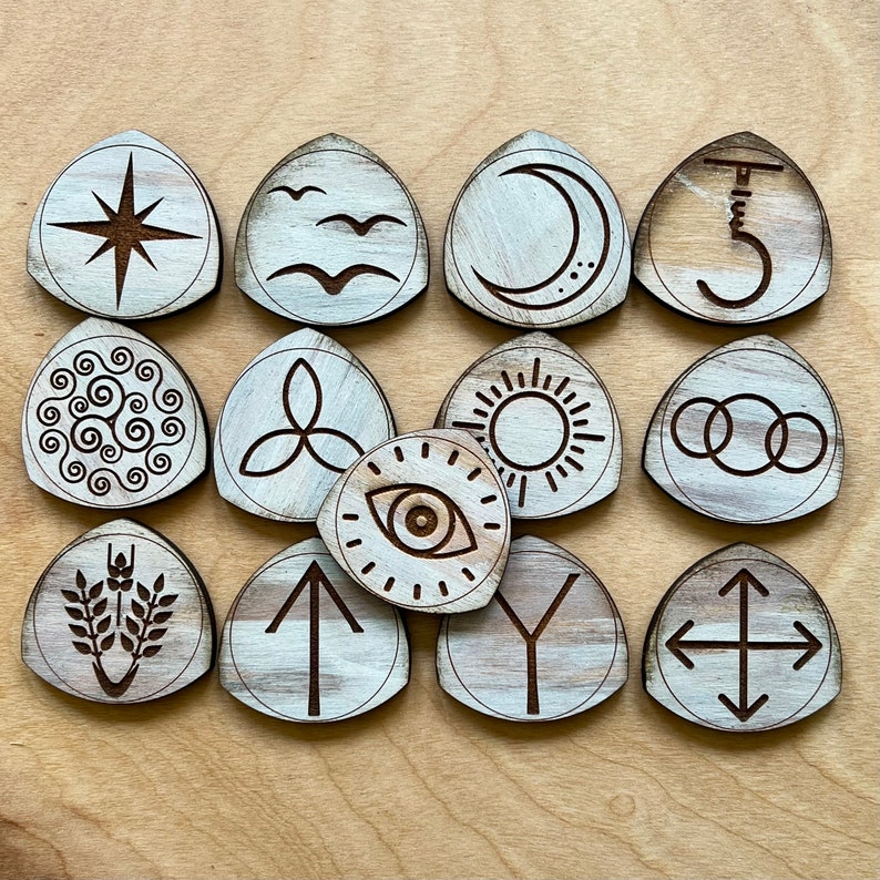 Glow in the Dark Wood Witch Runes Set of 13 Hand-painted Engraved Runes ...