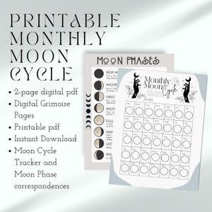 Monthly Moon Cycle Calendar Digital PDF Download Follow the Moon Phases ...