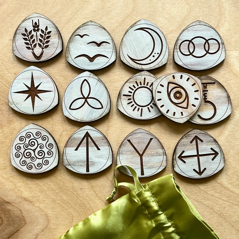 Glow in the Dark Wood Witch Runes Set of 13 Hand-painted Engraved Runes ...