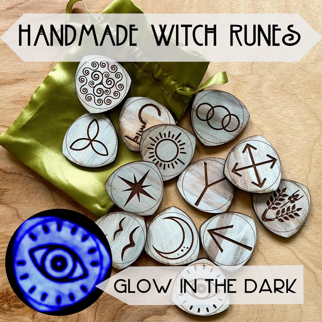Glow in the Dark Wood Witch Runes - Set of 13 Hand-painted Engraved ...
