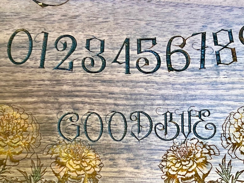 Marigold Spirit Board & Planchette — Hand Painted Engraved Walnut Ouija ...