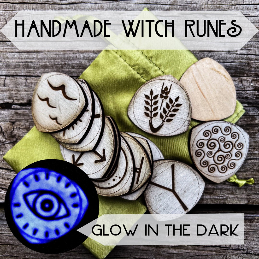 Witch Runes Set — 13 Hand-painted Glow in the Dark Engraved Wood Runes ...