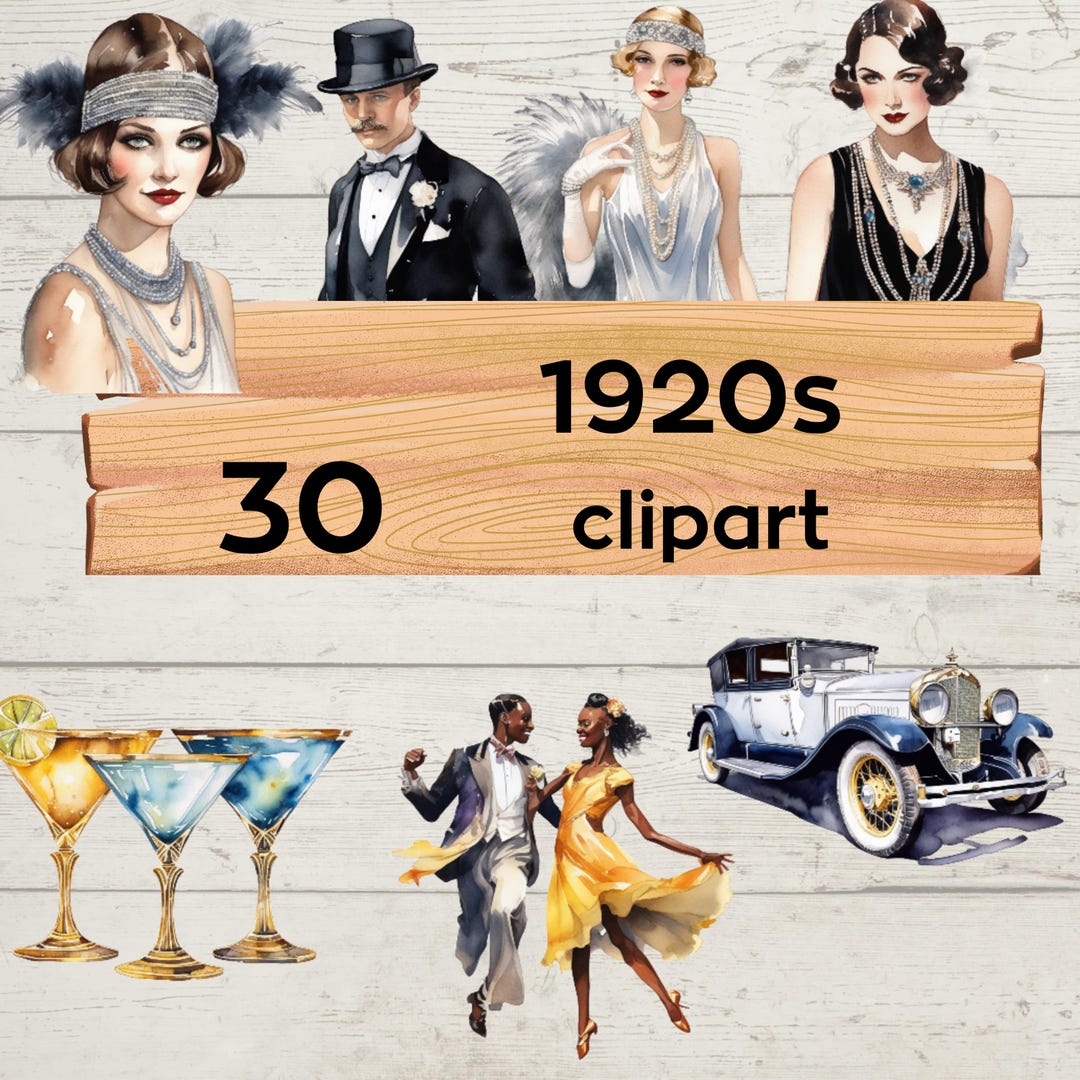 1920s Clipart Set – 30 PNG Illustrations | Roaring Twenties, Great ...