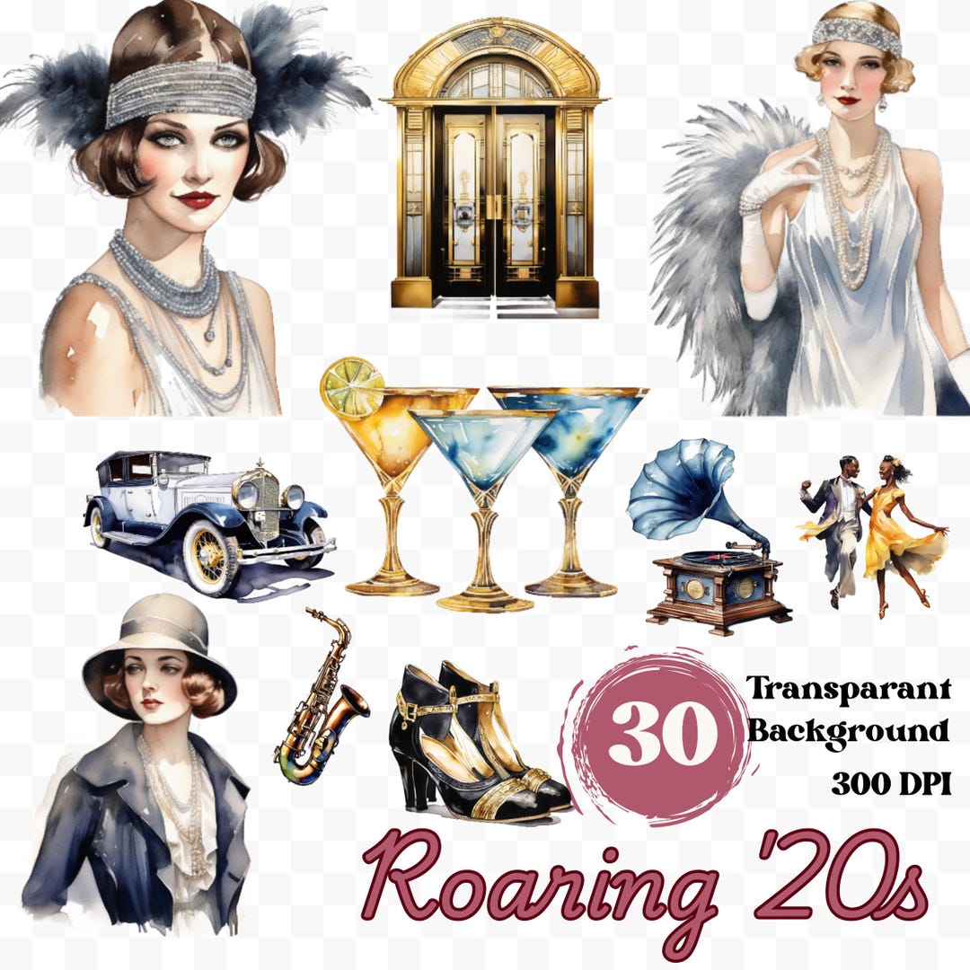 1920s Clipart Set – 30 PNG Illustrations | Roaring Twenties, Great ...