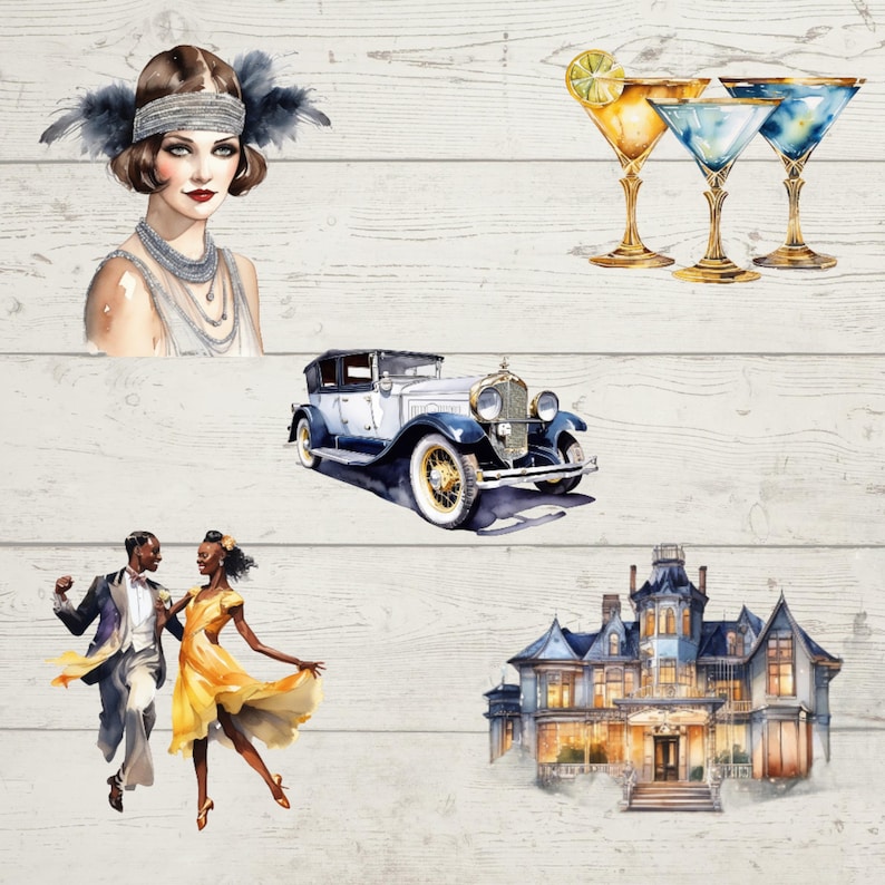 1920s Clipart Set – 30 PNG Illustrations | Roaring Twenties, Great ...