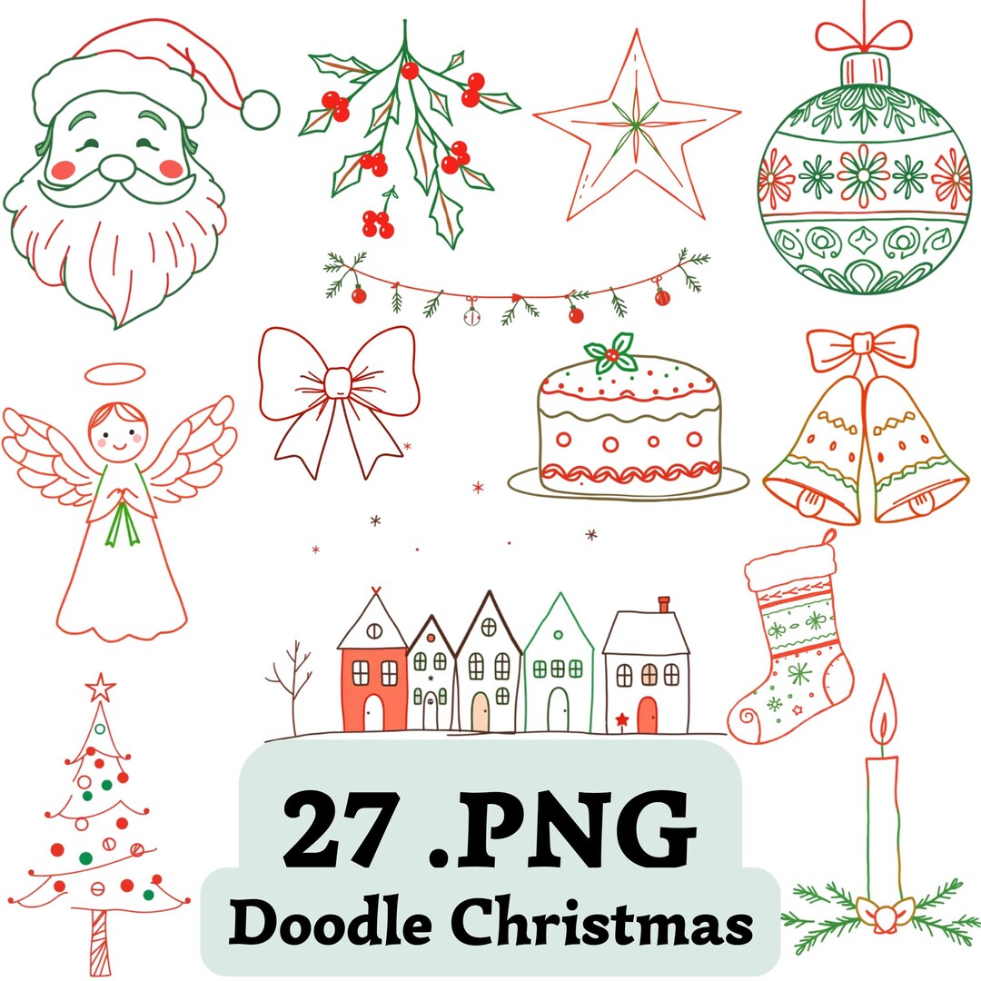 Doodle Christmas Clipart Set – 27 Christmas Pngs | Red & Green ...