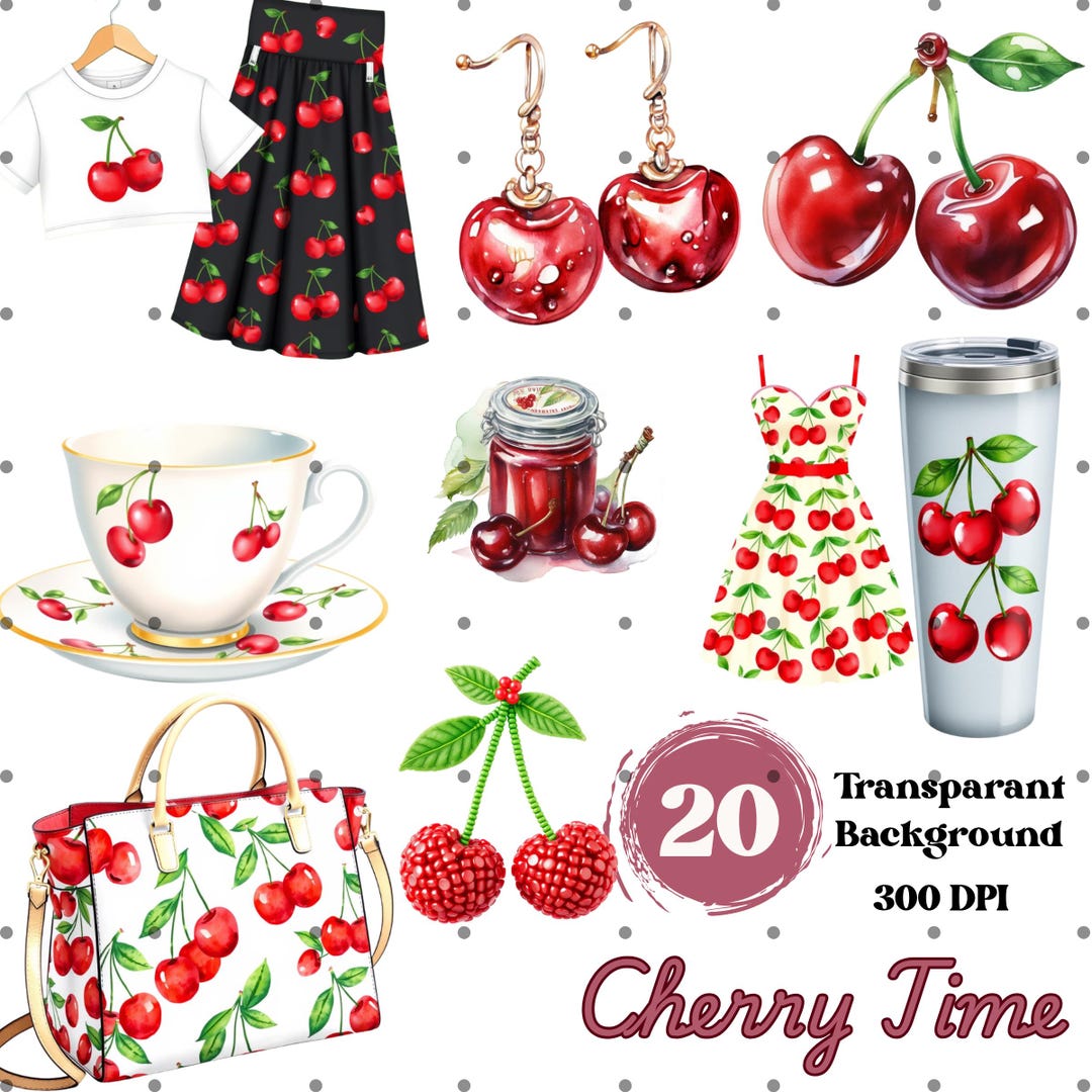 Cherry Time Clipart Set – Cherry Themed Digital Illustrations | Perfect ...